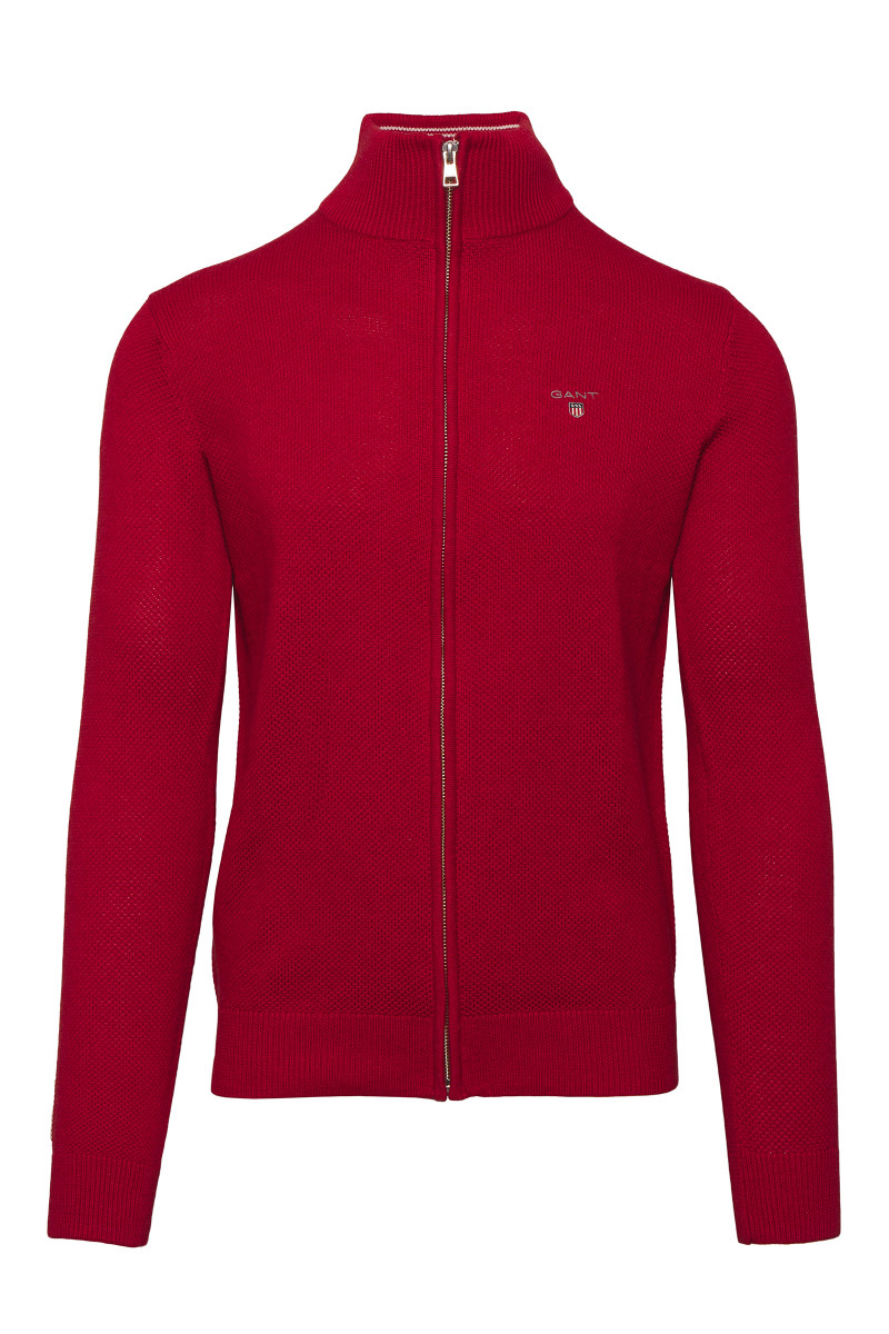 SVETER GANT COTTON PIQUE ZIP CARDIGAN DK RED MEL | GANT SK