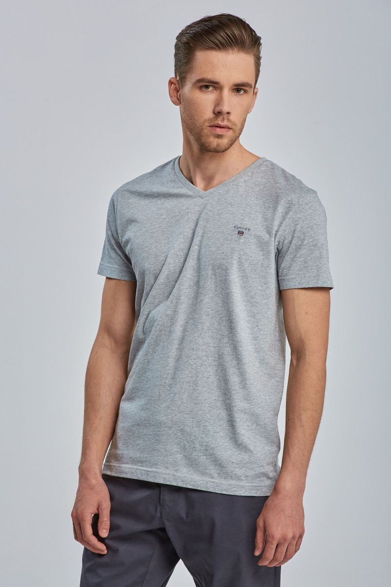 TRIČKO GANT ORIGINAL SLIM V-NECK T-SHIRT LIGHT GREY MELANGE | GANT CZ