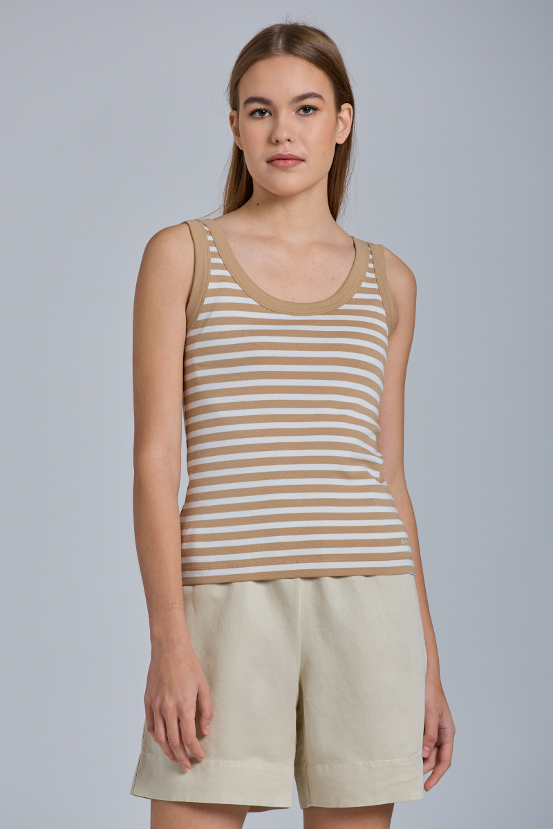 TOP GANT D1. STRIPED 1X1 RIB TANK TOP DARK KHAKI | GANT CZ
