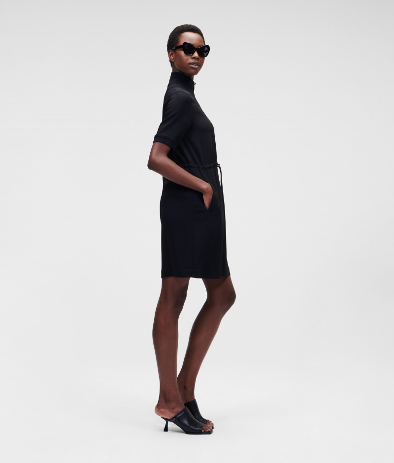 RUHA KARL LAGERFELD CADY DRESS W/ DRAWCORD WAIST BLACK | VERMONT HU