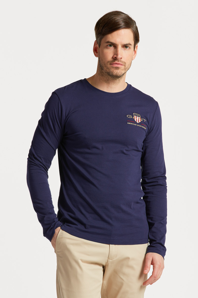 TRIČKO GANT D1. MEDIUM ARCHIVE SHIELD SLIM LS EVENING BLUE | GANT CZ