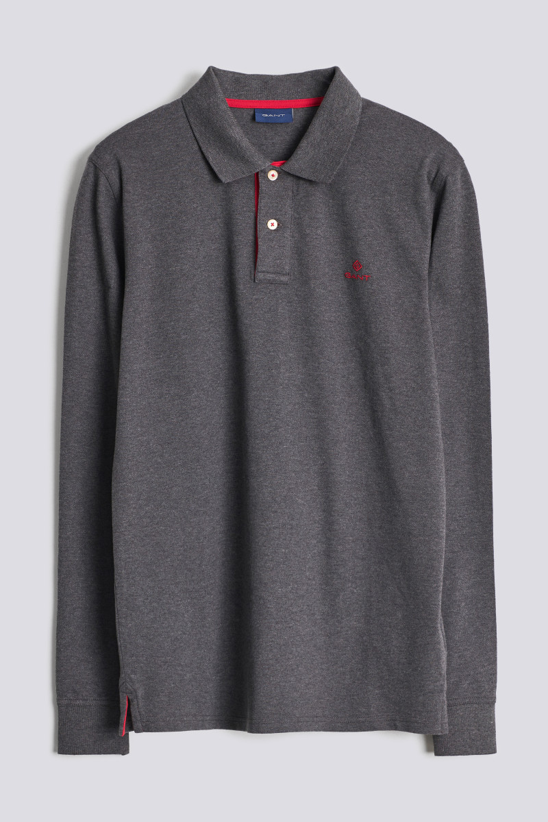 POLOKOŠILE GANT CONTRAST COLLAR PIQUE LS RUGGER antracit melange | GANT CZ