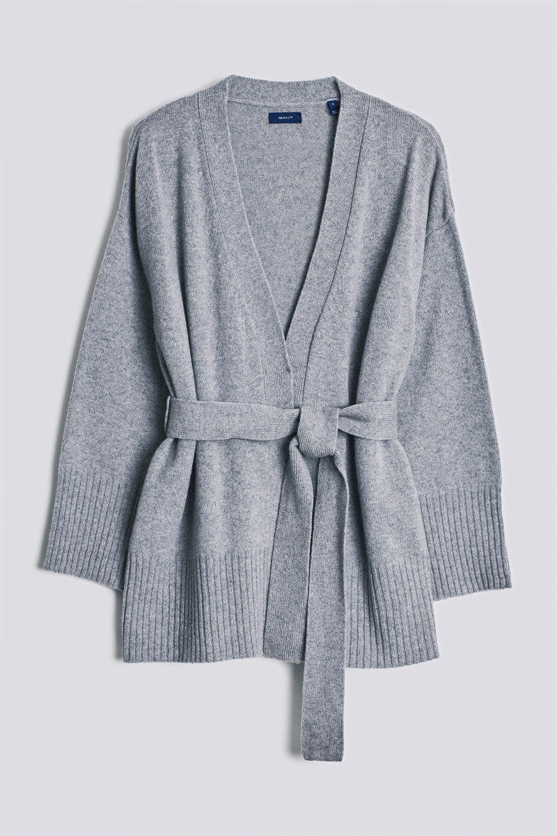 SVETER GANT D1. LOUNGE WRAP CARDIGAN grey melange | GANT SK