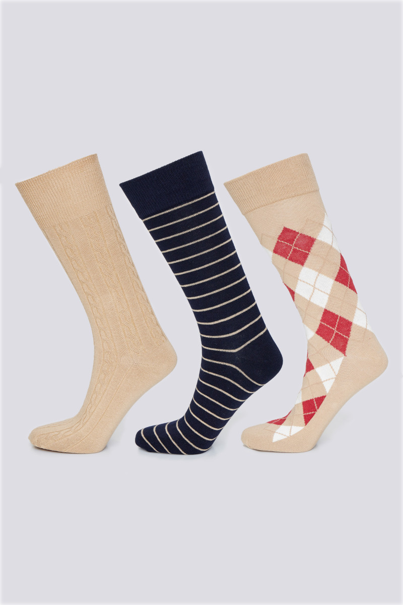 PONOŽKY GANT D1. ARGYLE SOCKS 3-PACK HAZELWOOD BEIGE | GANT CZ