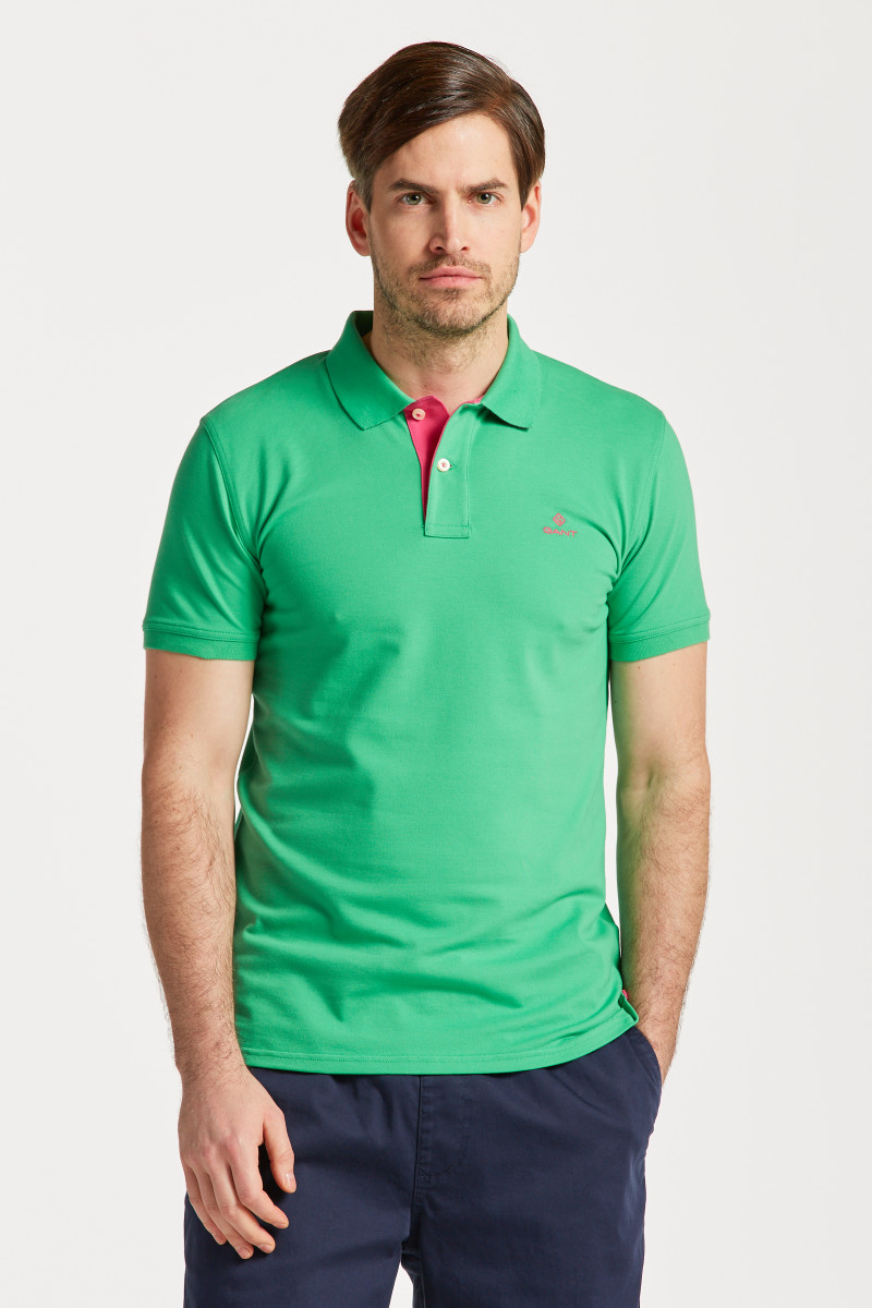 POLOKOŠEĽA GANT CONTRAST COLLAR PIQUE SS RUGGER MID GREEN | GANT SK