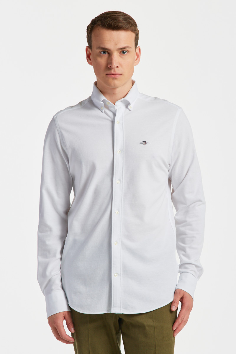 KOŠILE GANT REG JERSEY PIQUE SHIRT WHITE | GANT CZ