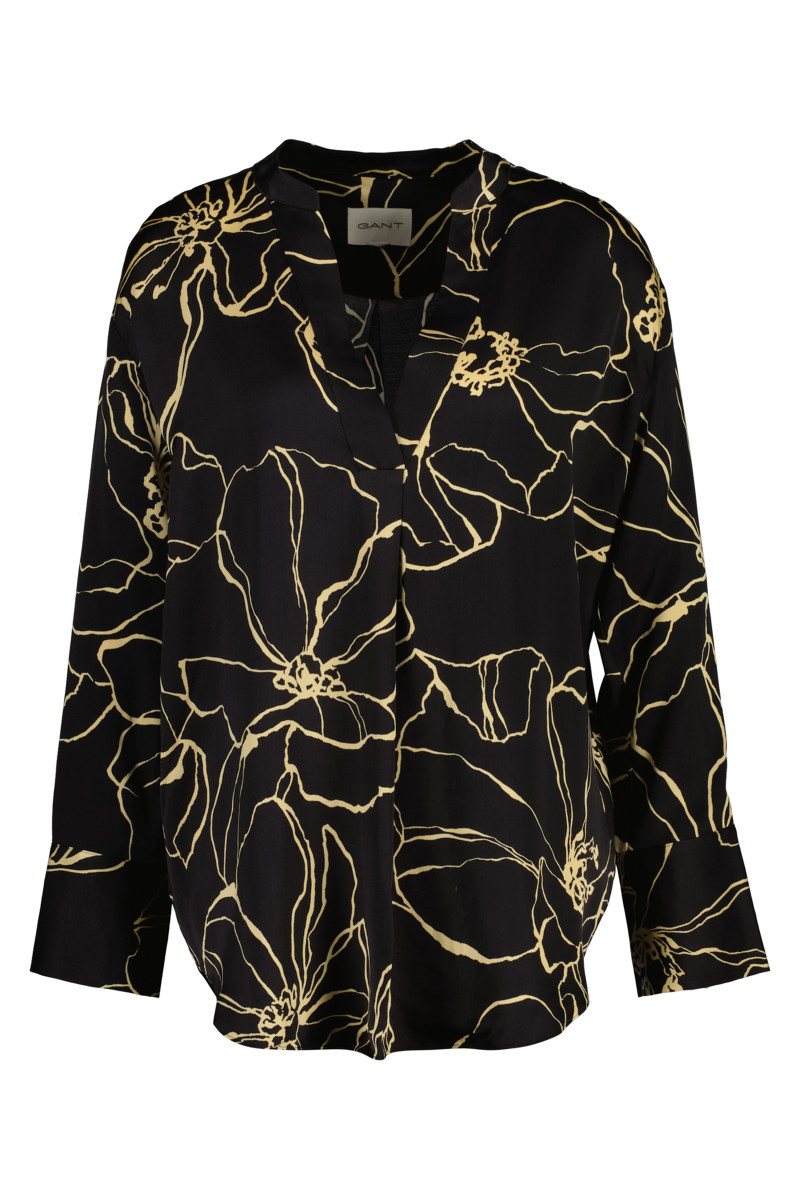 KOŠILE GANT REL LINE DRAWING V-NECK BLOUSE EBONY BLACK | GANT CZ