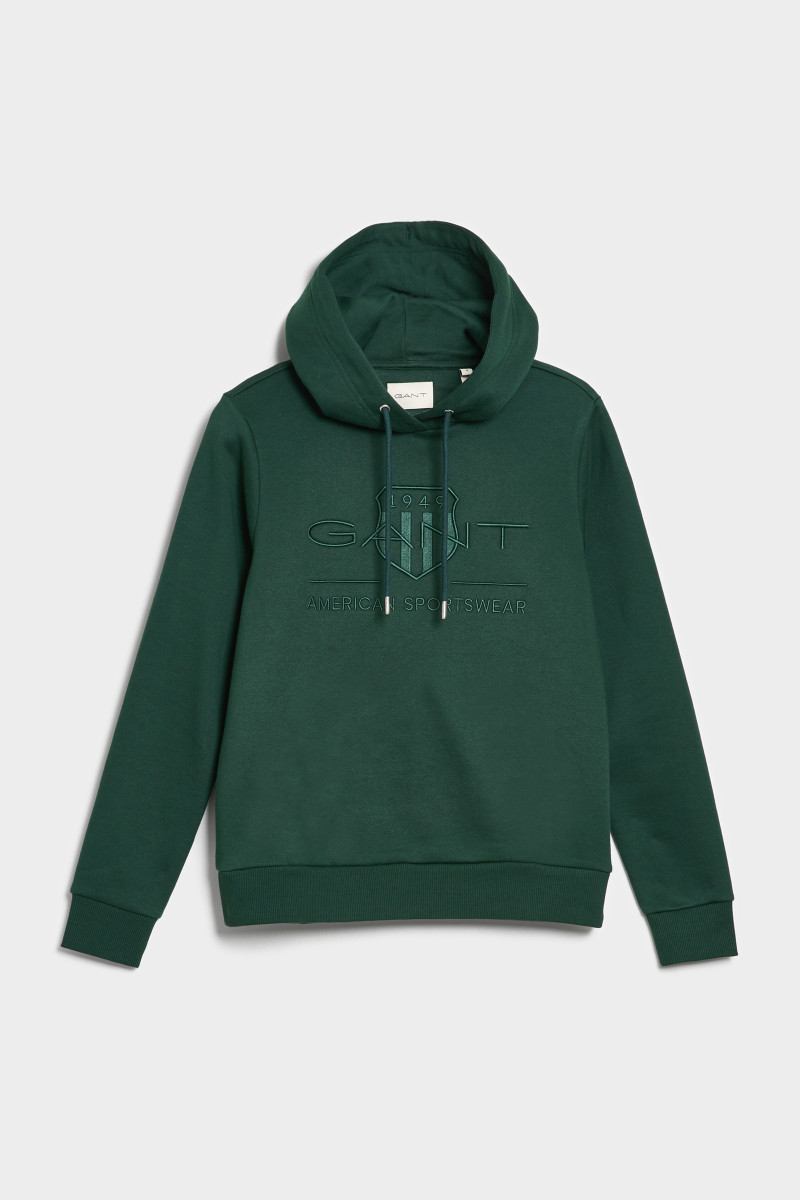 MIKINA GANT REG TONAL SHIELD HOODIE TARTAN GREEN | GANT CZ