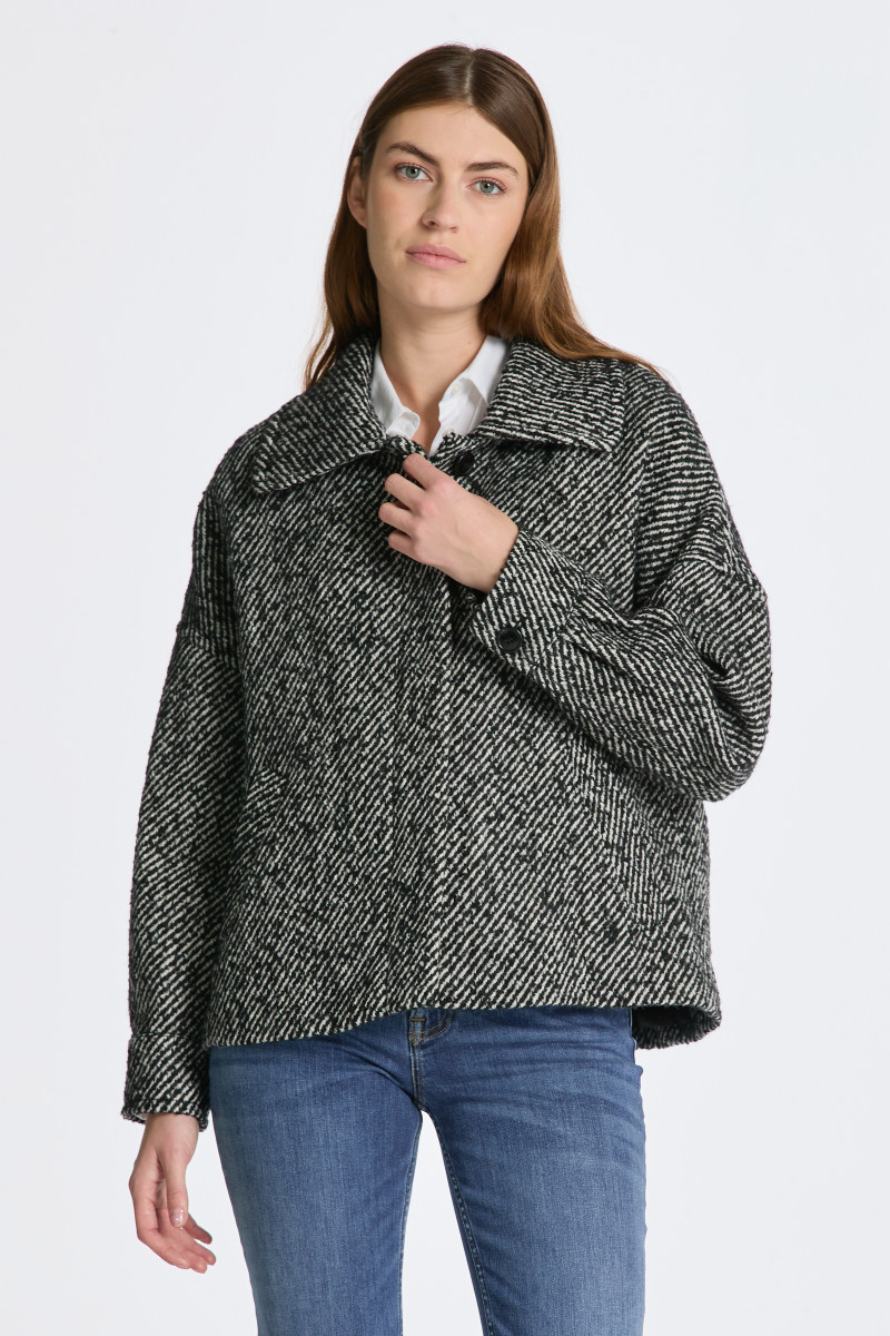 BUNDA GANT PATTERN CROPPED WOOL JACKET CHARCOAL MELANGE | GANT CZ