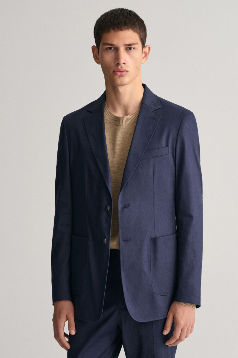 SAKO GANT SLIM COTTON LINEN SUIT BLAZER MARINE | GANT CZ