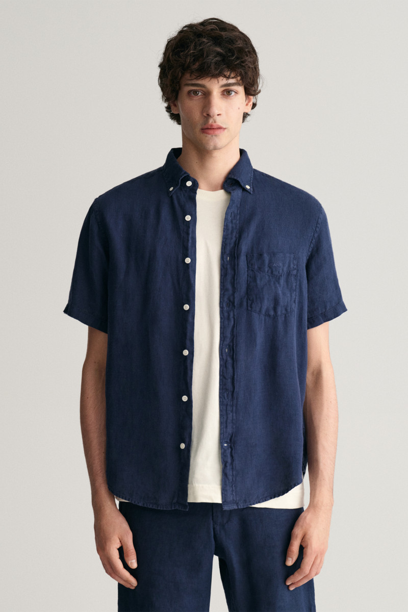 KOŠILE GANT REG GMNT DYED LINEN SS SHIRT MARINE | GANT CZ
