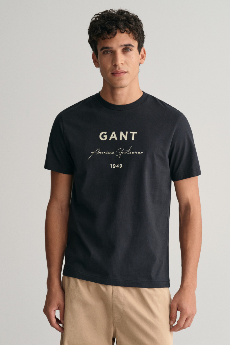 TRIČKO GANT LOGO SCRIPT PRINTED SS T-SHIRT BLACK | GANT CZ