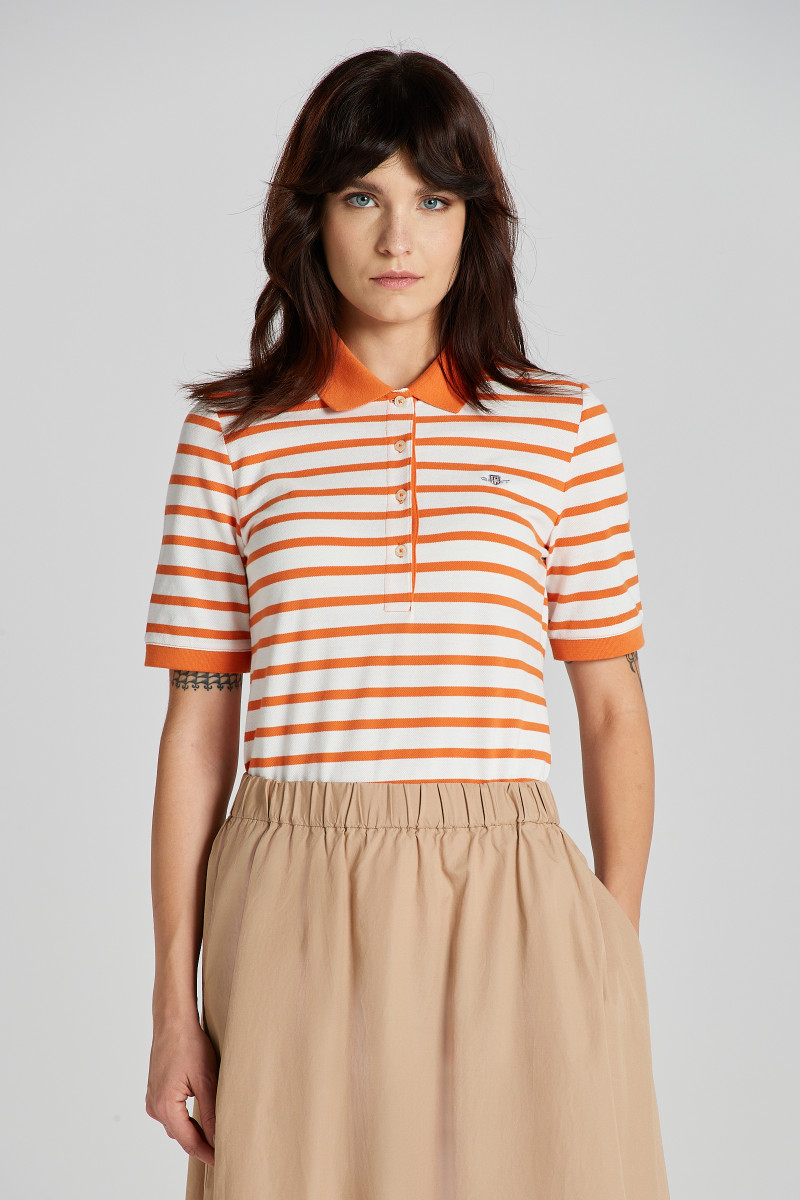 POLOKOŠILE GANT SLIM STRIPED SHIELD SS PIQUE POLO PUMPKIN ORANGE | GANT CZ
