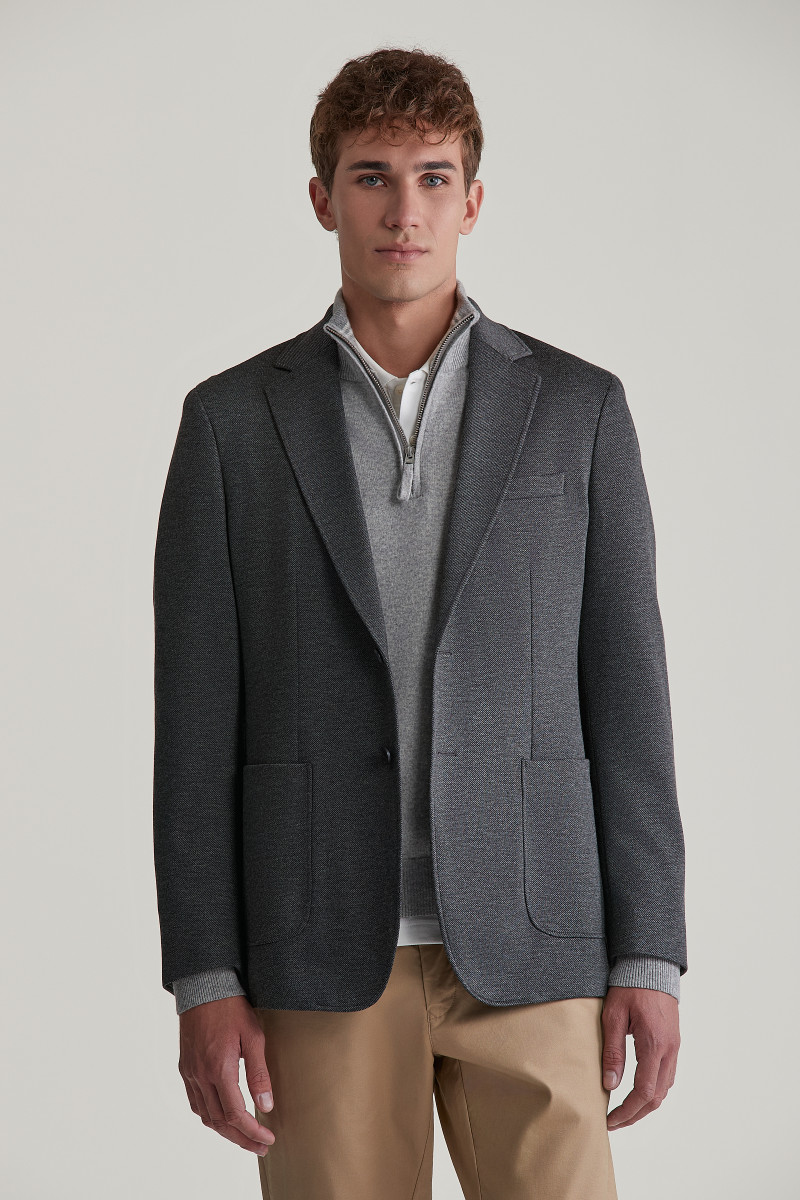 SAKO GANT SLIM TWO-TONED TWILL JERSEY BLAZER ANTRACITE | GANT CZ