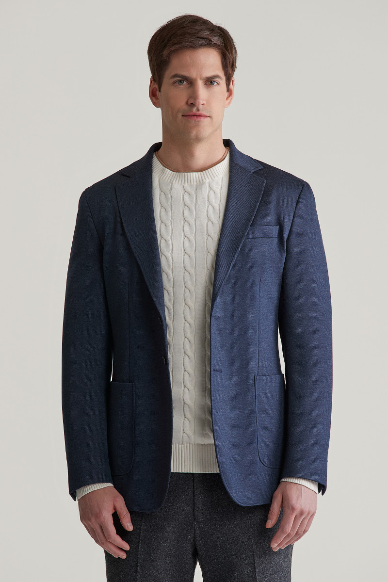 SAKO GANT SLIM TWO-TONED TWILL JERSEY BLAZER EVENING BLUE | GANT SK