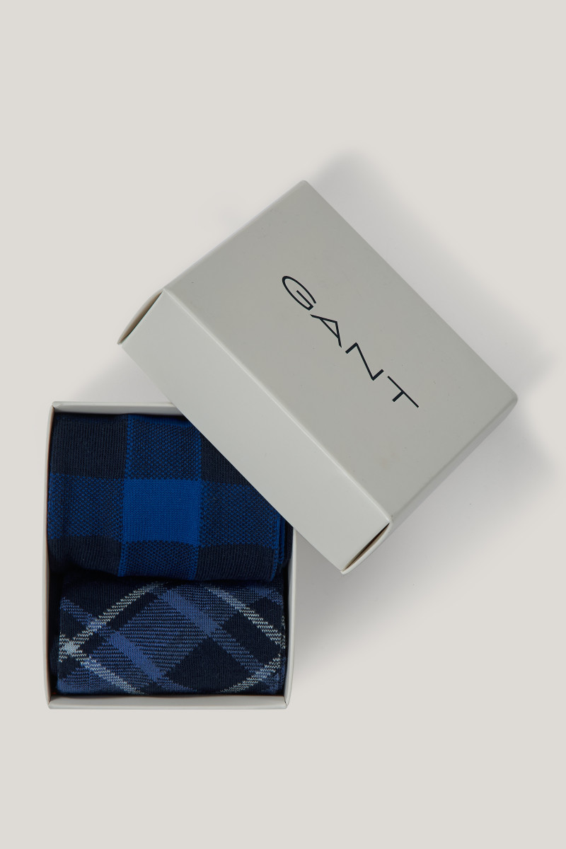 PONOŽKY GANT CHECK SOCKS 2-PACK GIFT BOX EVENING BLUE | GANT CZ
