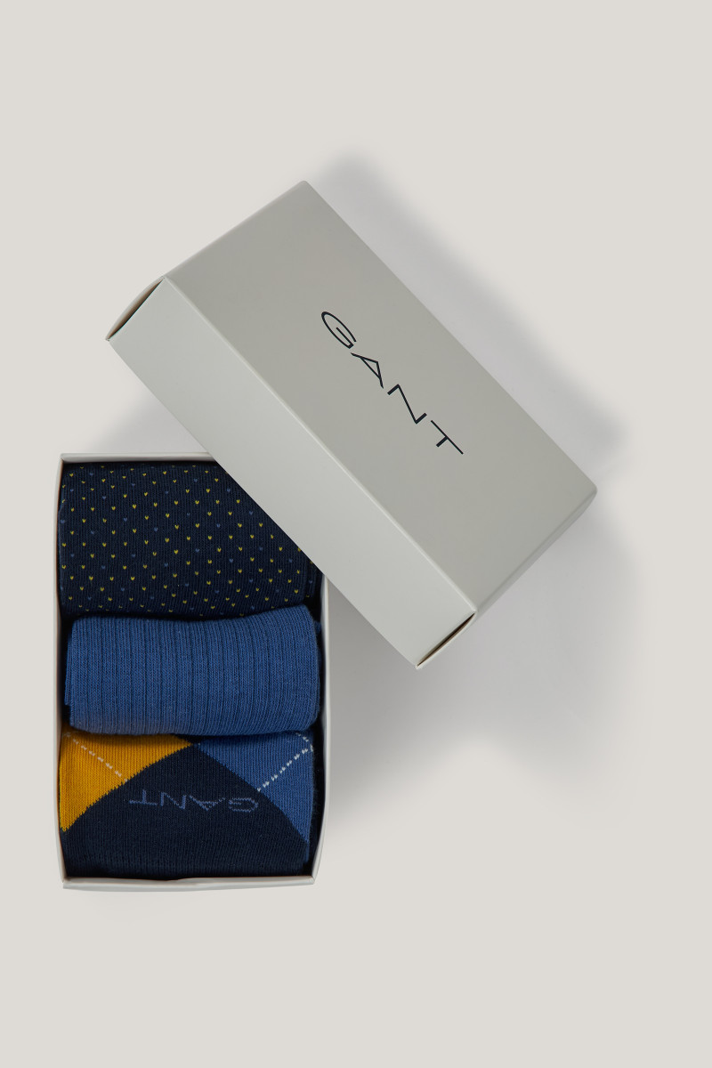 PONOŽKY GANT ARGYLE SOCKS 3-PACK GIFT BOX EVENING BLUE | GANT CZ
