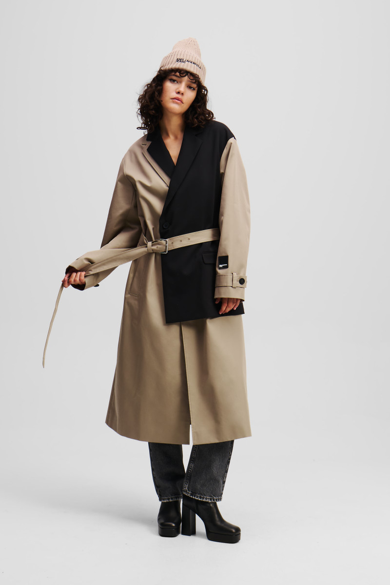 KABÁT KARL LAGERFELD JEANS KLJ MIXED MATERIAL TRENCH DESERT TAUPE ...