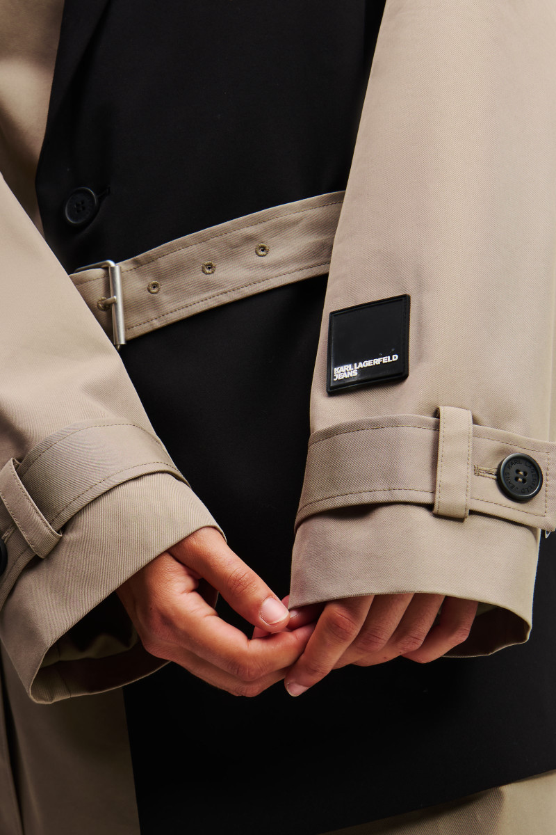 KABÁT KARL LAGERFELD JEANS KLJ MIXED MATERIAL TRENCH DESERT TAUPE ...