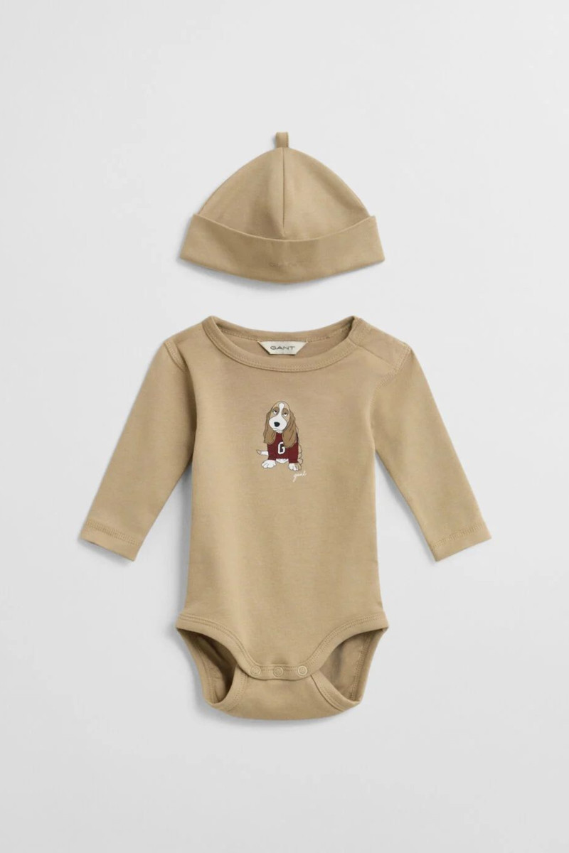 DETSKÝ SET GANT DOG PRINT BODY & BEANIE DARK KHAKI | GANT SK