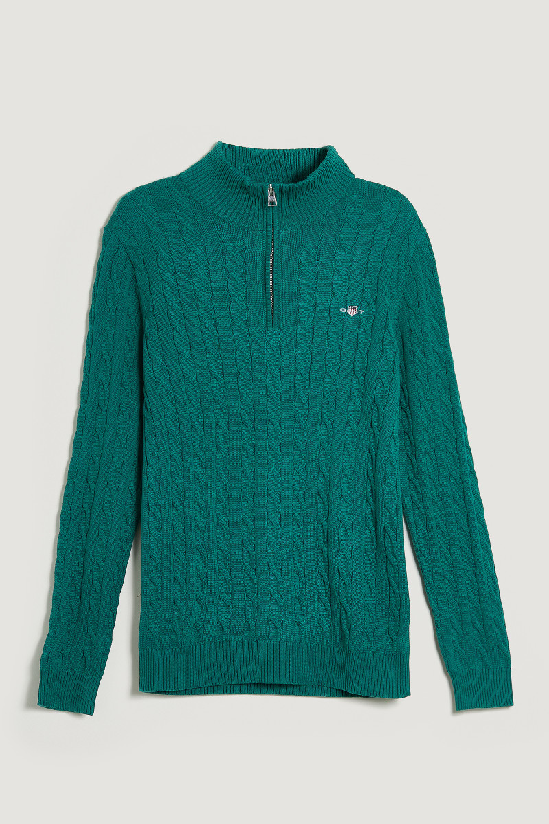 PULÓVER GANT COTTON CABLE HALF ZIP DEEP FOREST GREEN | GANT HU