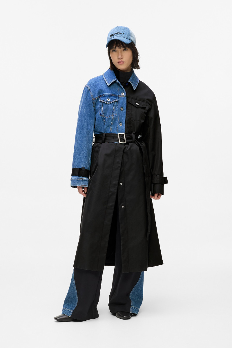 KABÁT KARL LAGERFELD JEANS KLJ MIXED MATERIAL TRENCH WASHED BLUE-BLACK ...